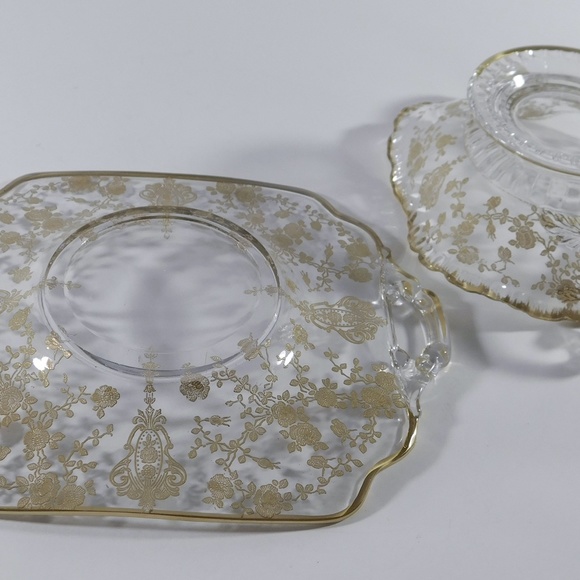 Cambridge Dry Goods | Dining | Vintage Cambridge Glass Rose Point Gold ...